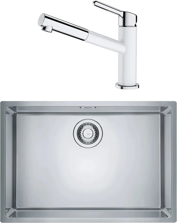 Комплект Мойка Franke Felix FEX 110-60 64x44, нержавеющая сталь / Смеситель Orbit 115.0623.139 с выдвижным изливом, хром, белый, хром, белый