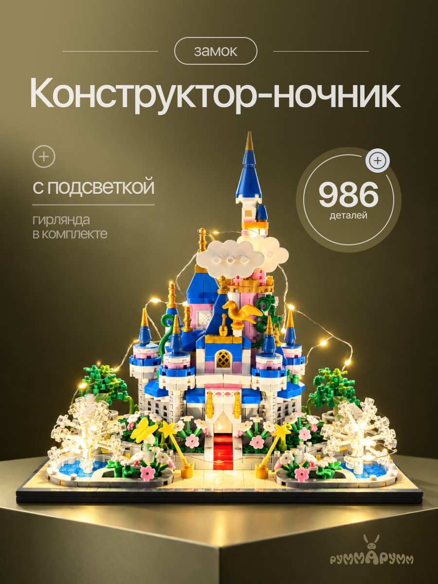 Конструктор ночник 3д замок 986 деталей, SERVANO DESIGN (TY-A-02)