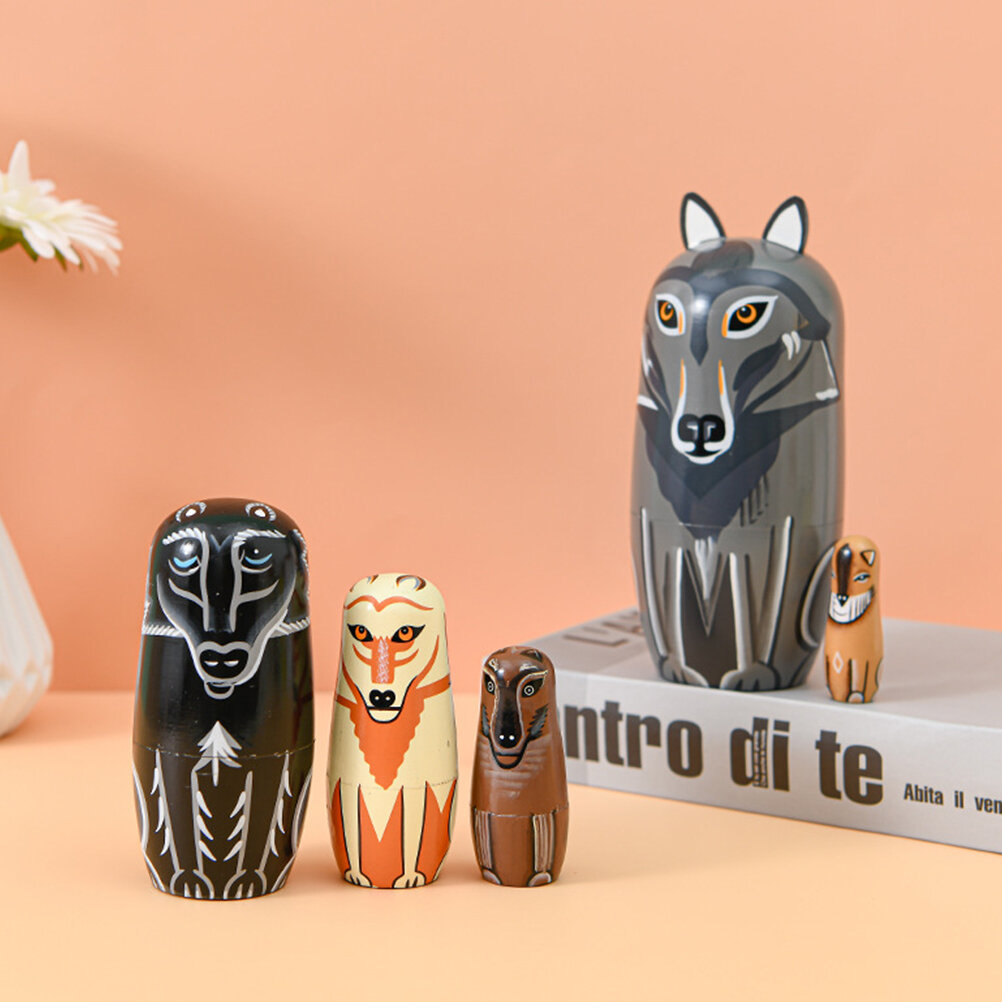 5 Шт Деревянные Матрёшки В Forme Животных Игрушки Для Детей 17x7.5Cm