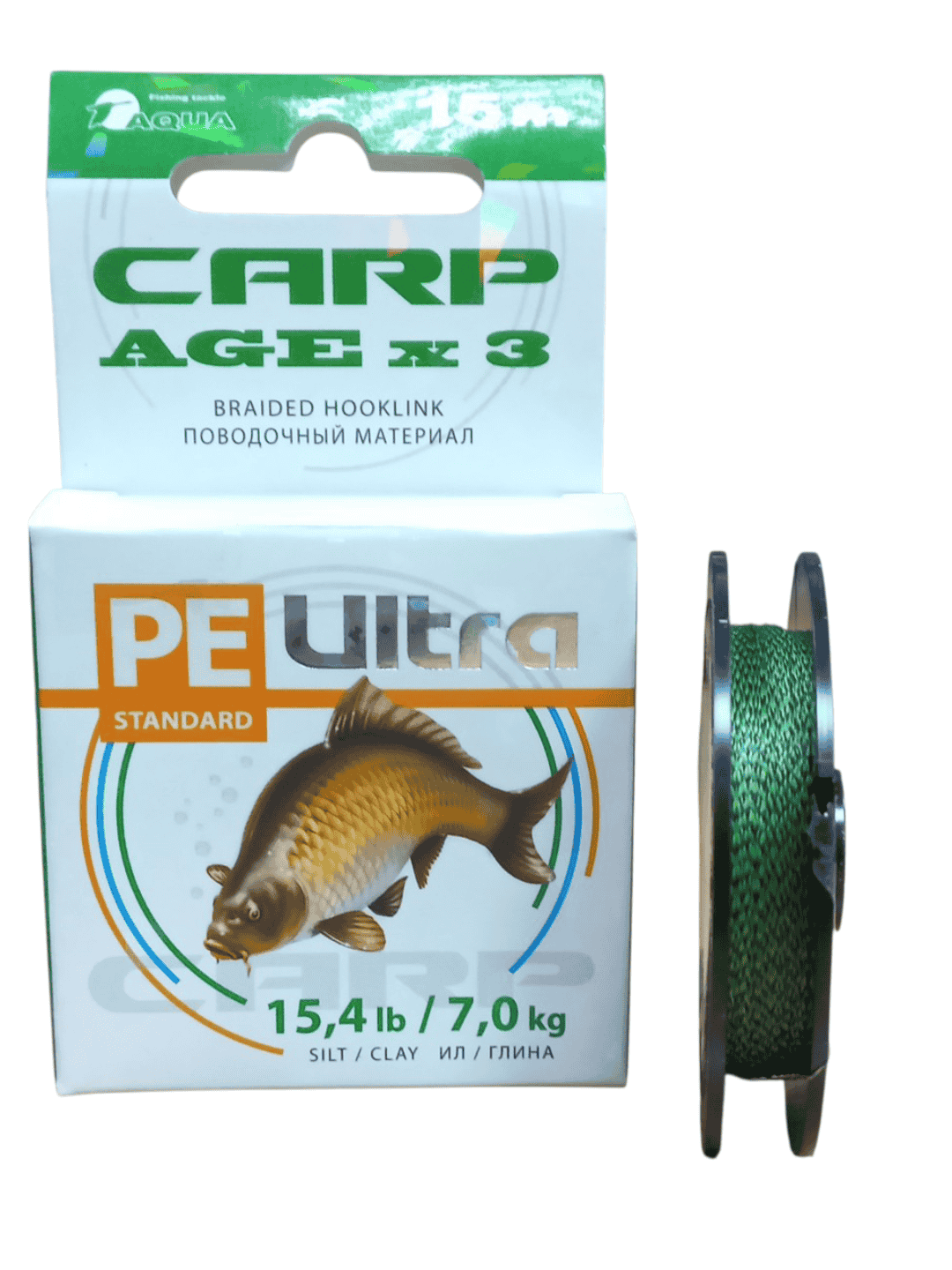 Поводочный материал AQUA CARP AGEx3 7,0kg 15m 15,4 lb Ил/Глина