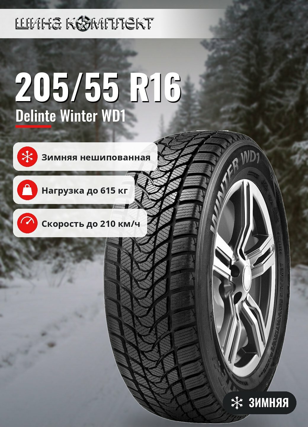Автомобильная шина Delinte Winter WD1 205/55 R16 91H зимняя для легкового автомобиля