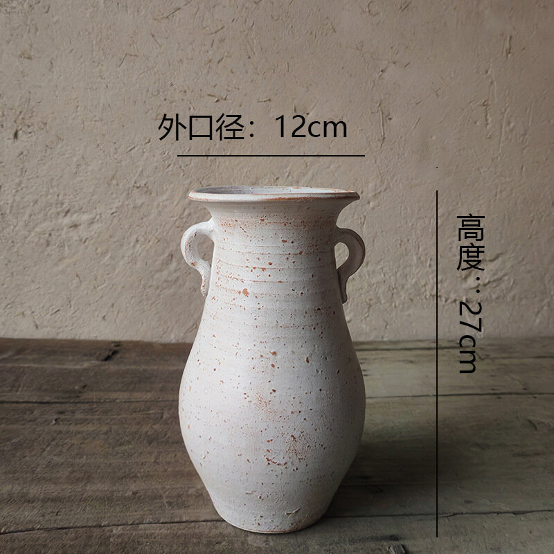 Керамическая Ваза Ручной Работы в Стиле Ваби-Саби, Белая, С Двумя Ручками, Для Цветов, Декор для Дома, Модель K038