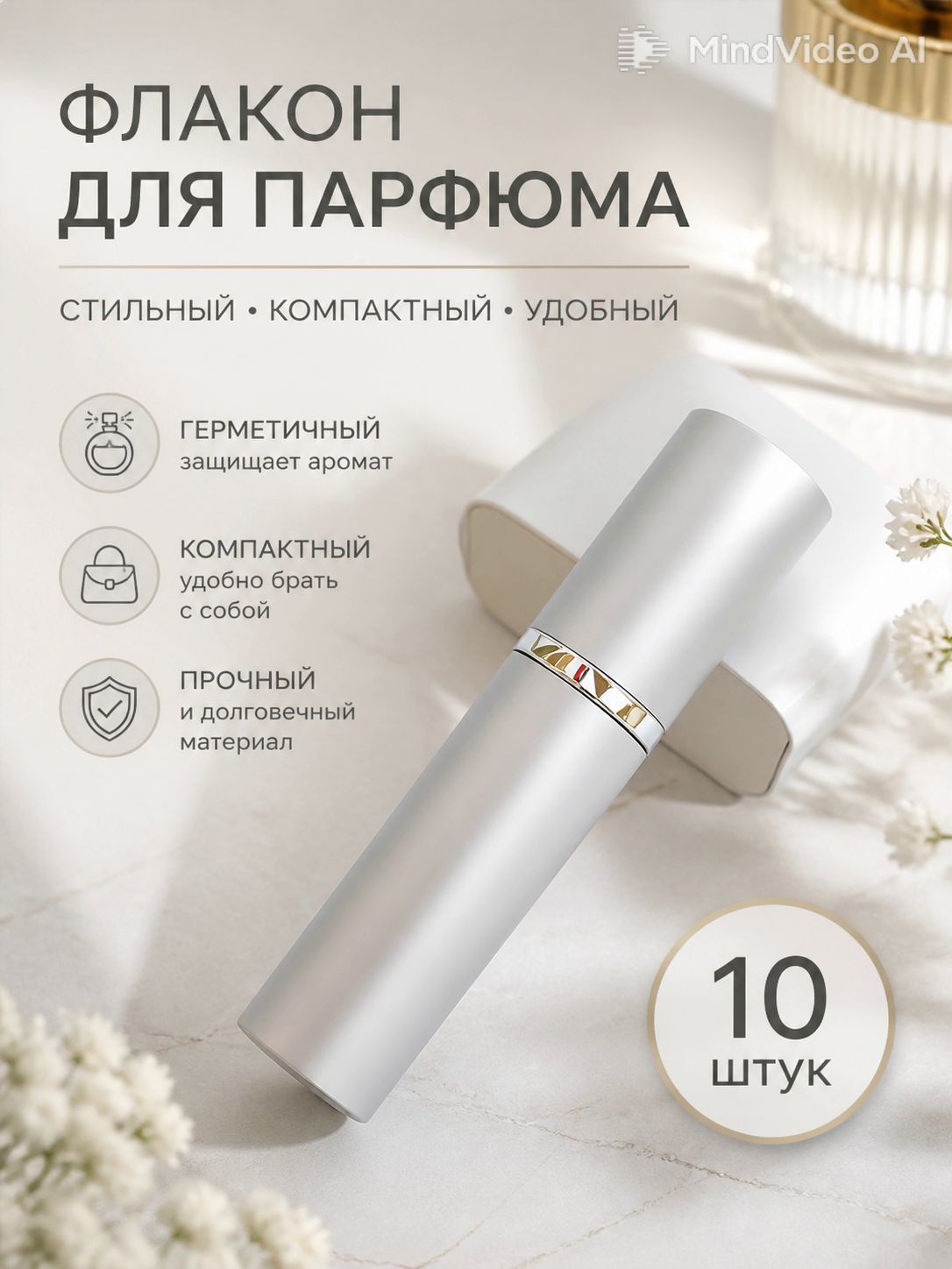 Металлический атомайзер 10мл для духов, Артикул: 5661024483, Цвет: Серебристый