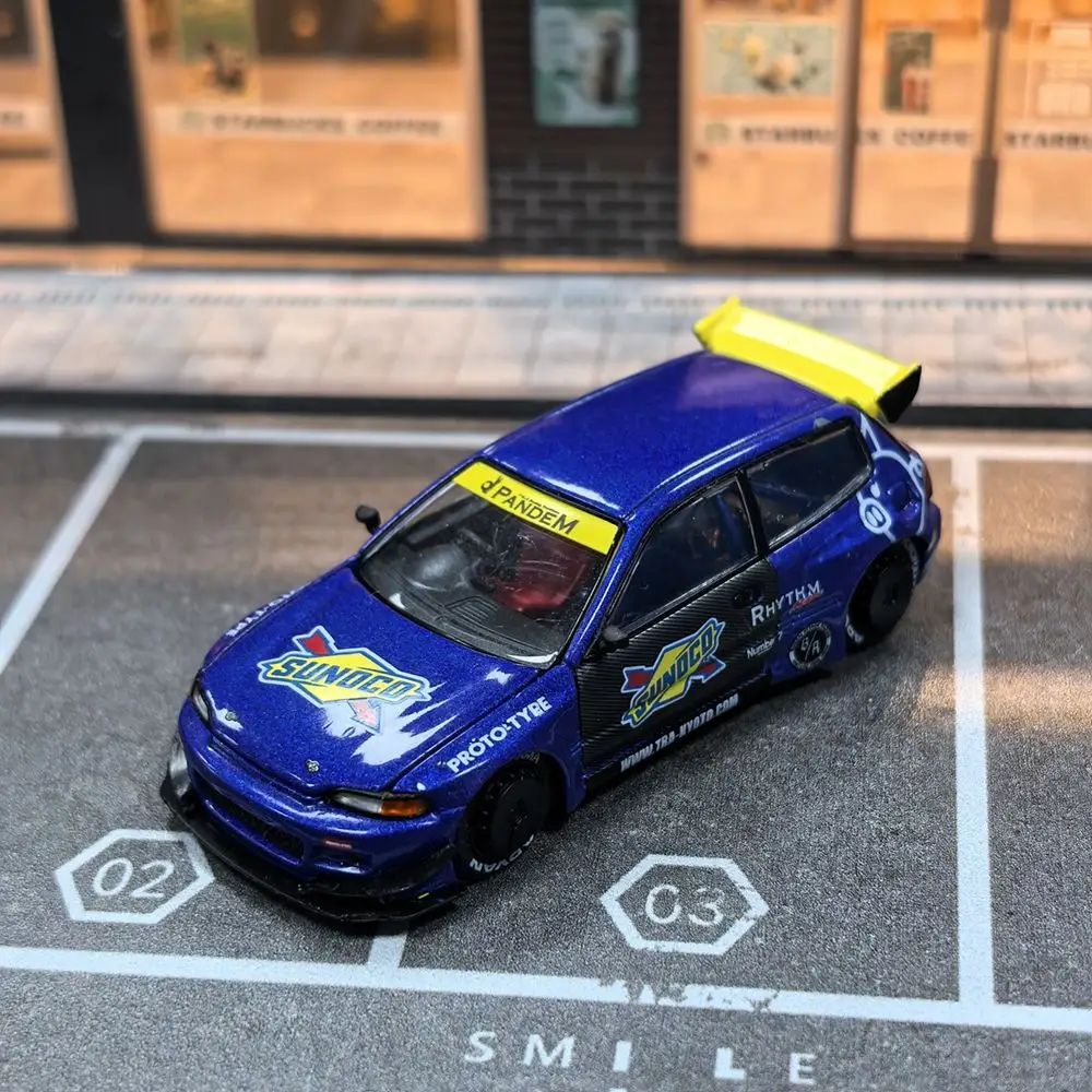 (No Packaging Box.) Коллекционная Машинка POP Race 1:64 Honda Civic EG6 S26-09 Pandem Blue Diecast Car Model Collection Gift