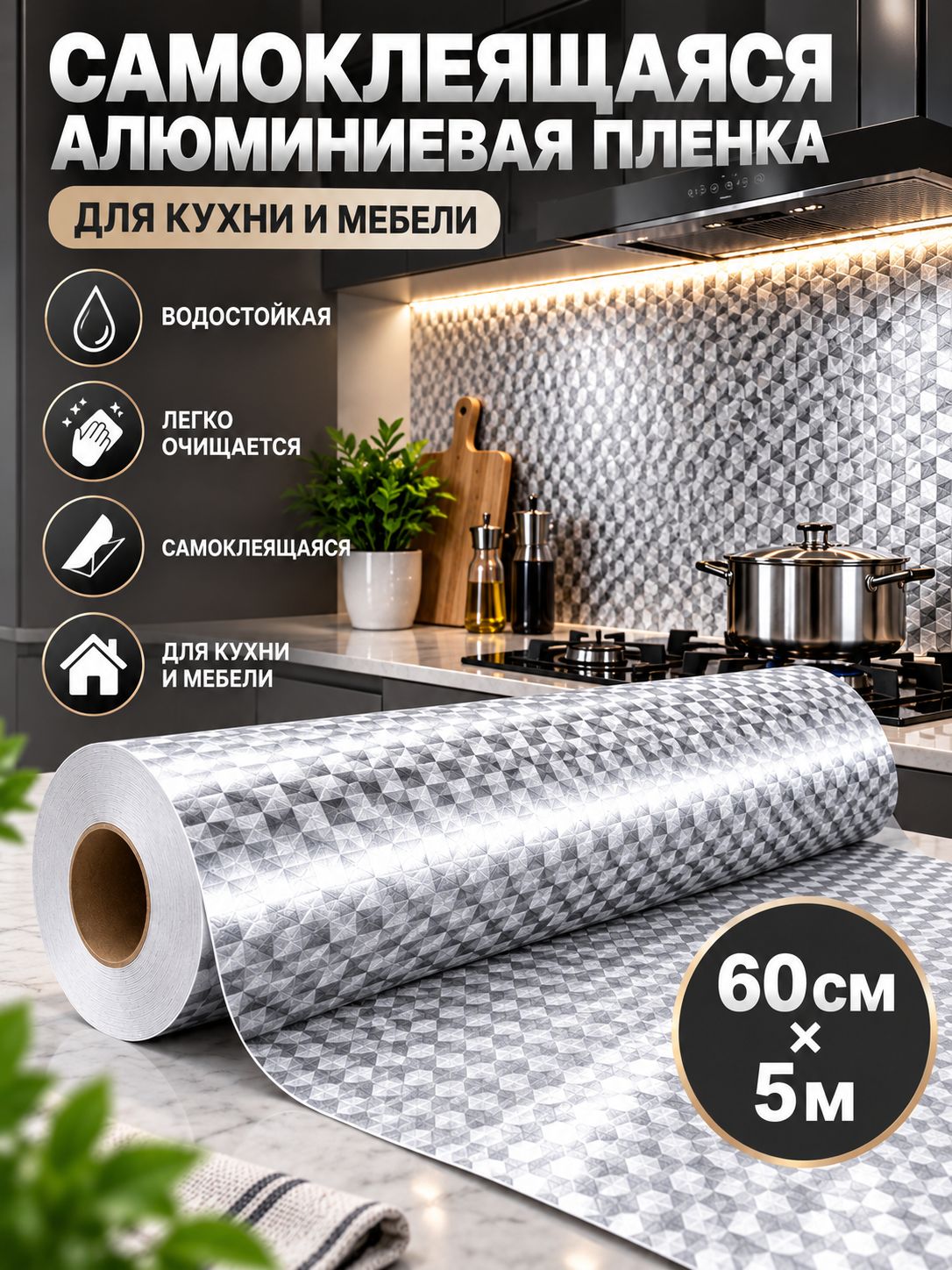 Плёнка для кухни от жира, огнестойкая, самоклеящаяся, алюминиевая фольга