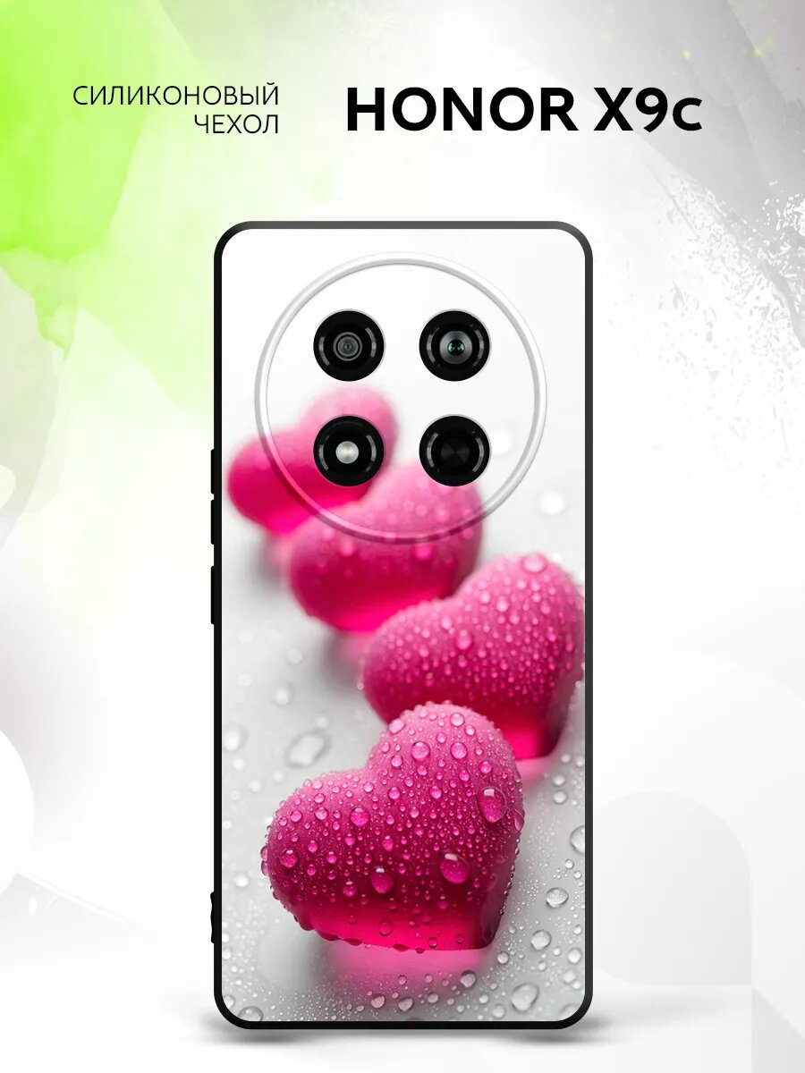 Чехол на Honor X9c, Хонор Икс9с защита камеры, накладка с рисунком сердечки розовые