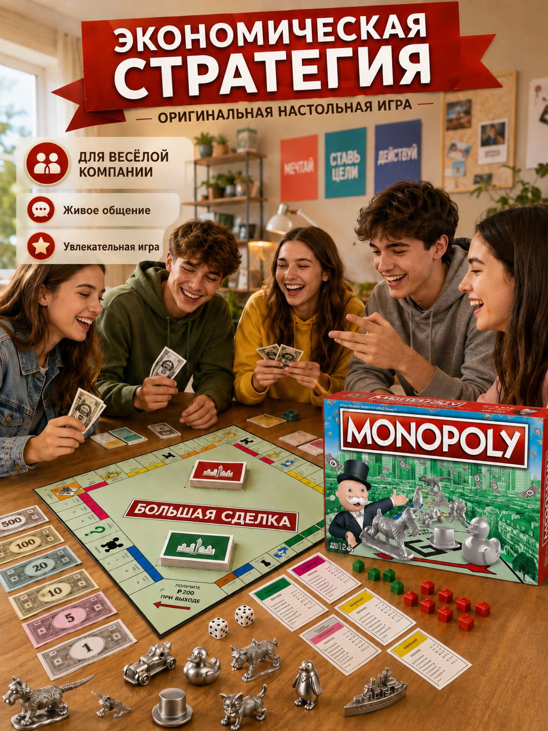 Настольная игра Классическая экономическая стратегия, семейная игра для взрослых