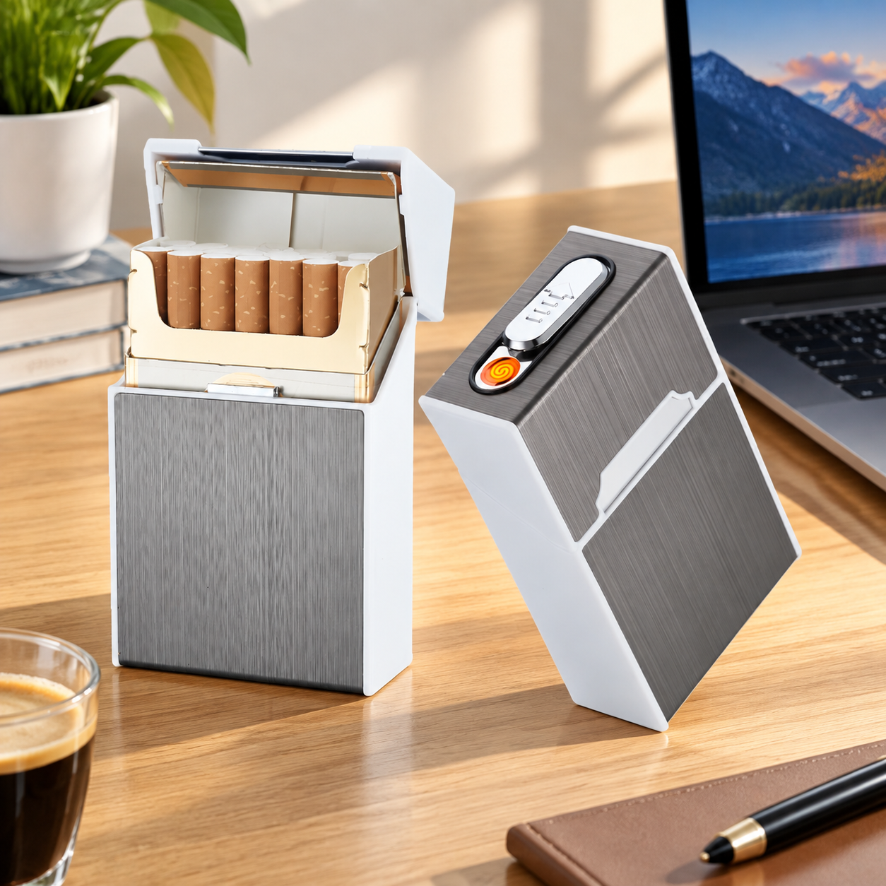 Портсигар металлический с USB зажигалкой, на магните, цвет серебро, 10х6х3 см, FatCat (Цвет товара: серебристый; Объем: 0.18 л)