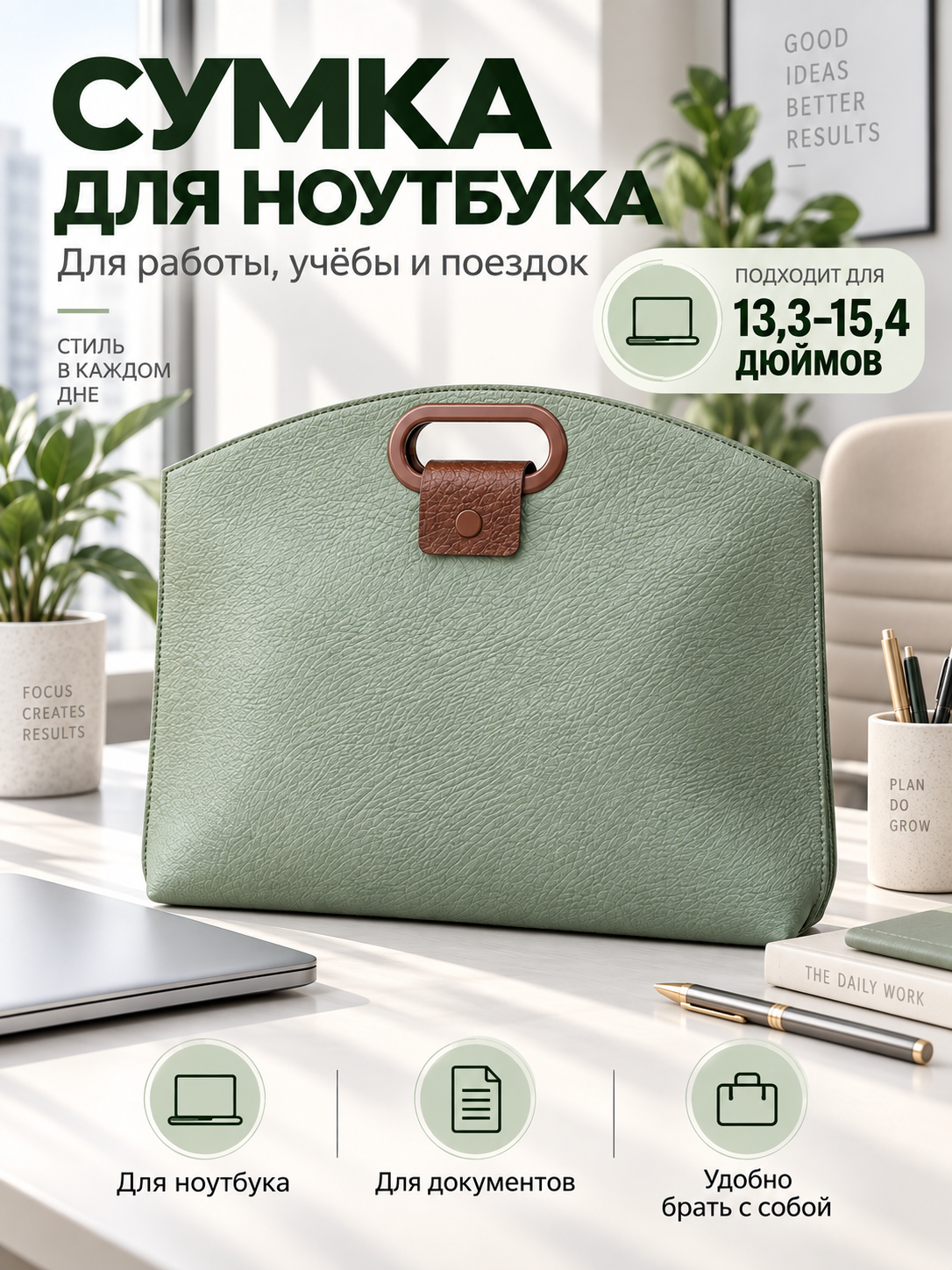 Сумка для ноутбука 13,3" 14,1" и 15,4", сумка тоут из искусственной кожи