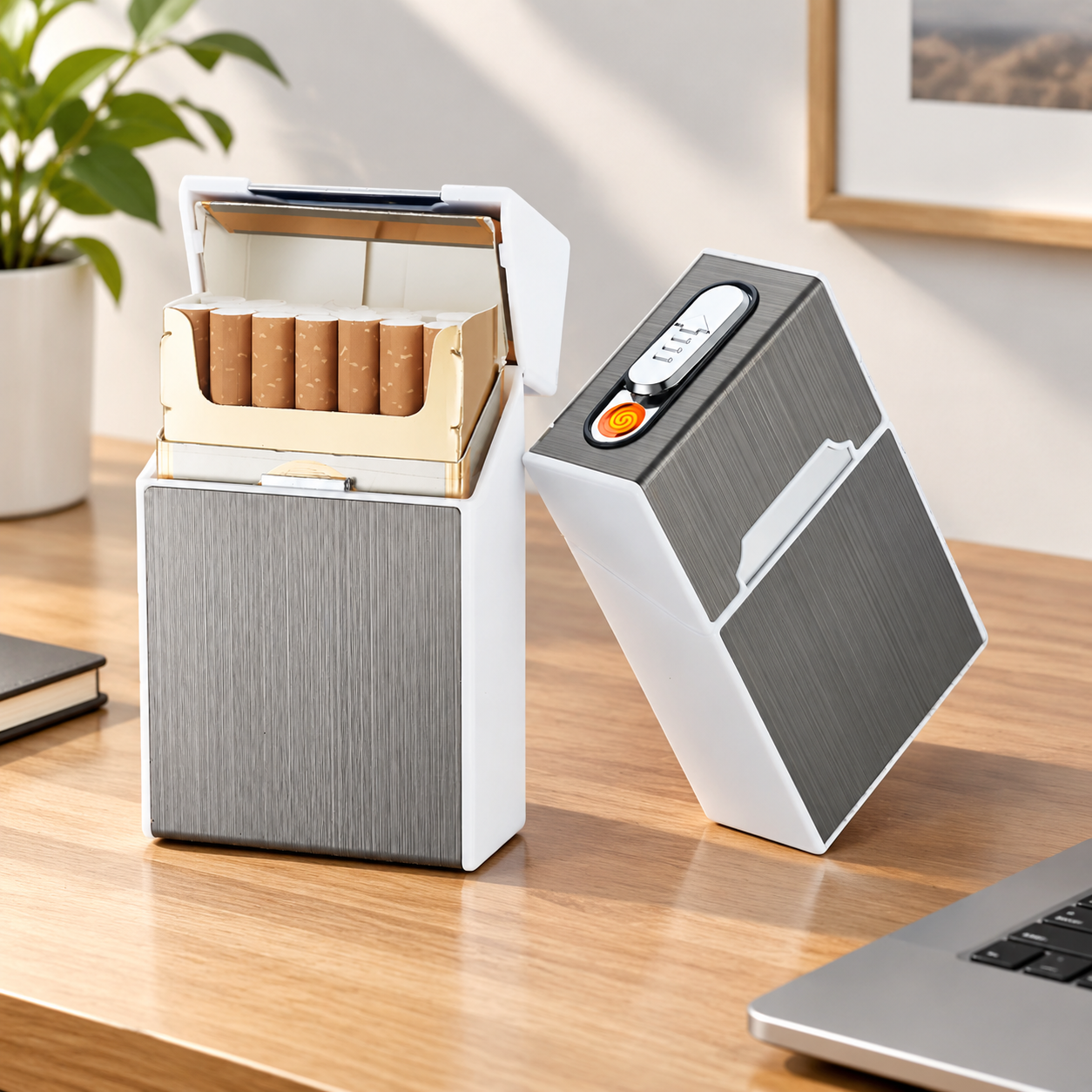 Портсигар металлический с USB зажигалкой, на магните, цвет серебро, 10х6х3 см, FatCat (Цвет товара: серебристый; Объем: 0.18 л)