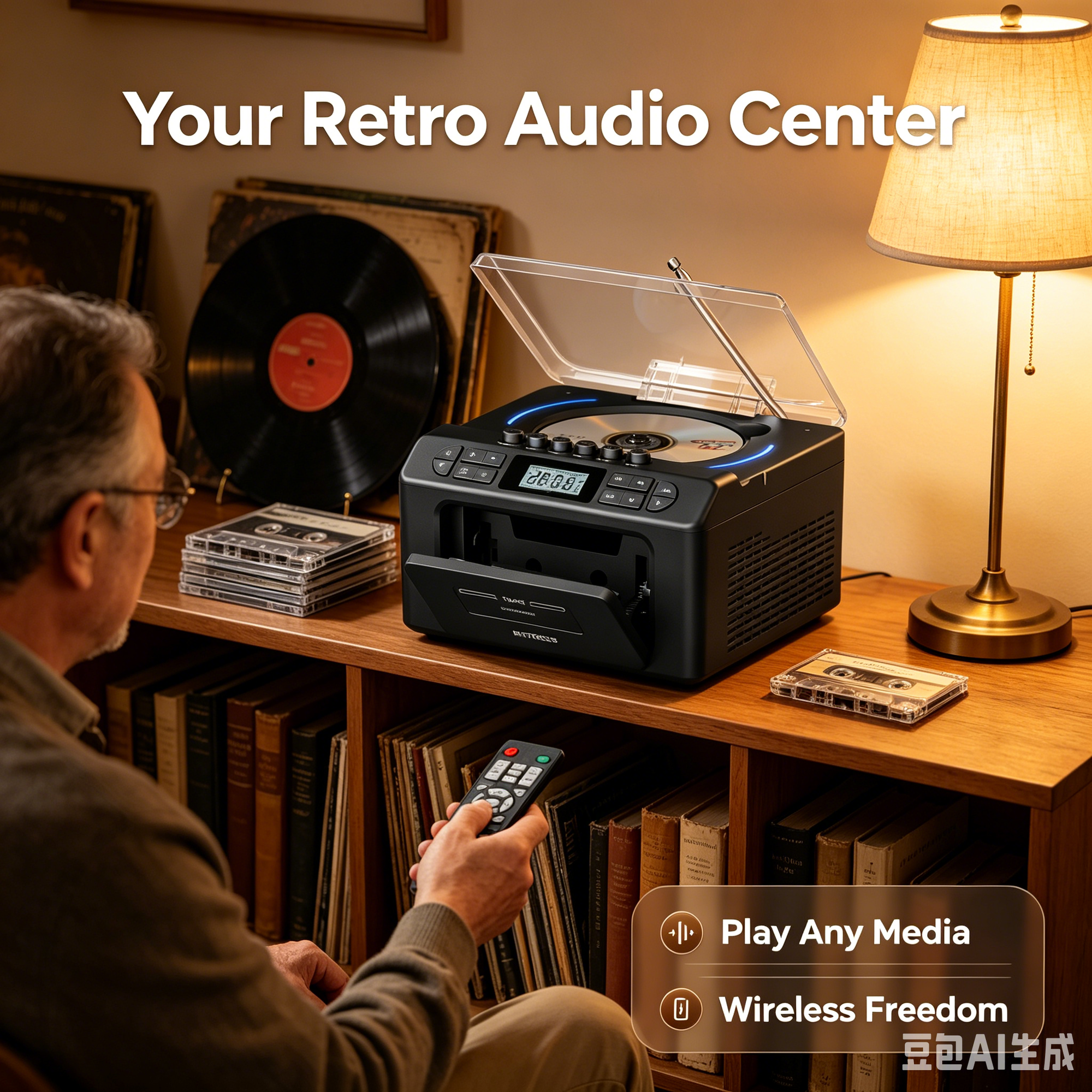 CD-плеер RETEKESS TR642, кассета, Bluetooth, AM/FM, USB/TF/AUX, 5000mAh, пульт ДУ, чёрный