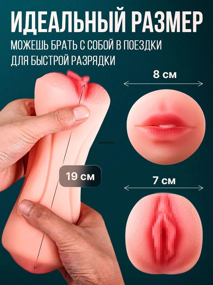 Мастурбатор мужской реалистичный 2в1, Вагина, Ротик, Эффект минета