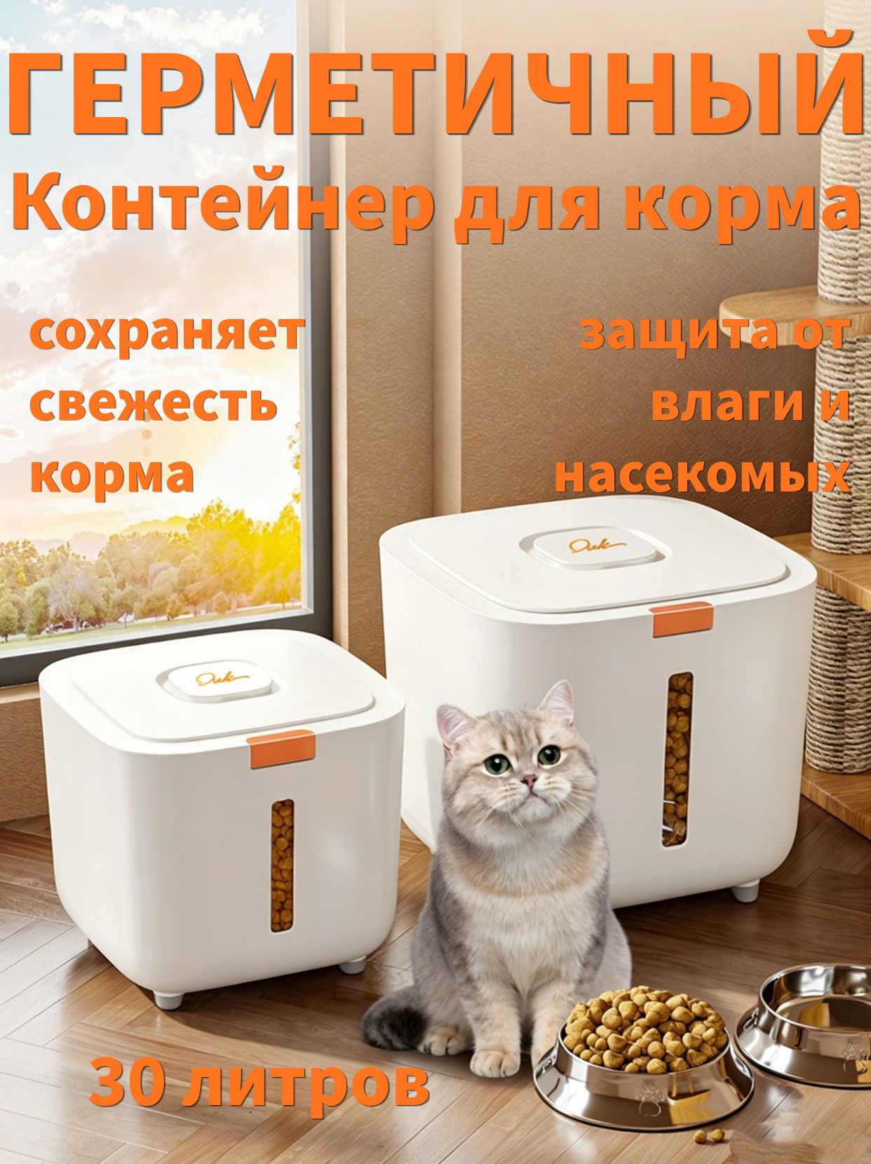Контейнер для корма для собак и кошек, герметичный контейнер для хранения сухого корма, 15 литров