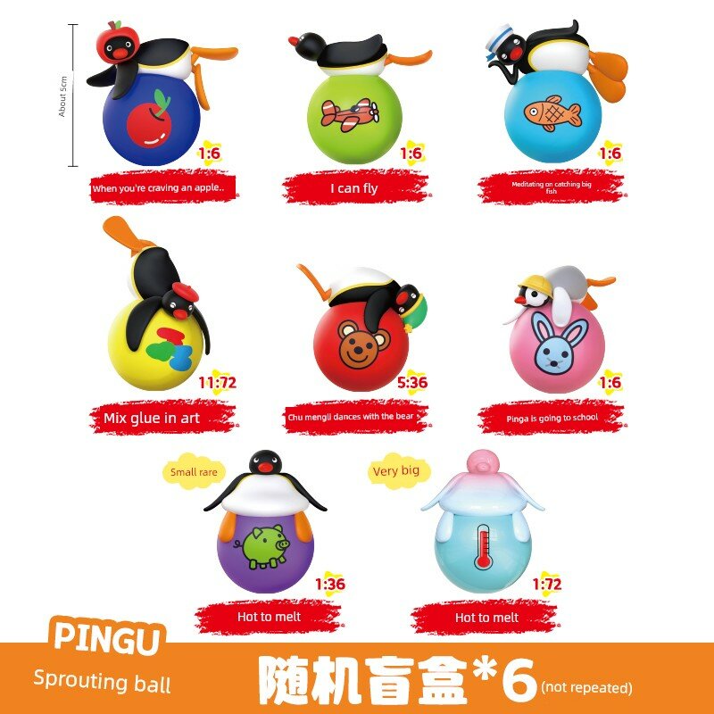 Pingu Penguin Blind Box комплект из 6 штук с скрытой редкой, мультяшные игрушки для снятия стресса, настольный аксессуар