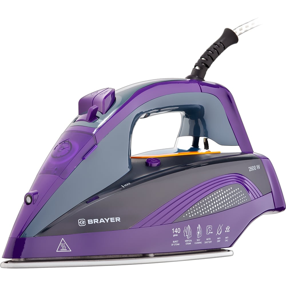 Паровой утюг BRAYER 2600 Вт, керамический, автоотключение, пар 140 г/м, One temp одна температура для всех типов тканей BR4001