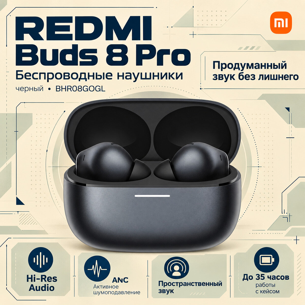 Наушники REDMI Buds 8 Pro (Obsidian Black) (E72015BE) (BHR08GOGL) с пространственным звуком и отслеживанием головы 6осевой гироскоп, Dolby Audio, Au