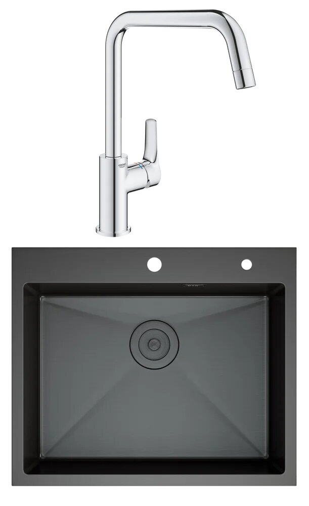 Комплект Мойка DQ DKS604506 60x45, графит, нержавеющая сталь / Смеситель Grohe Eurosmart 30567000 глянцевый хром