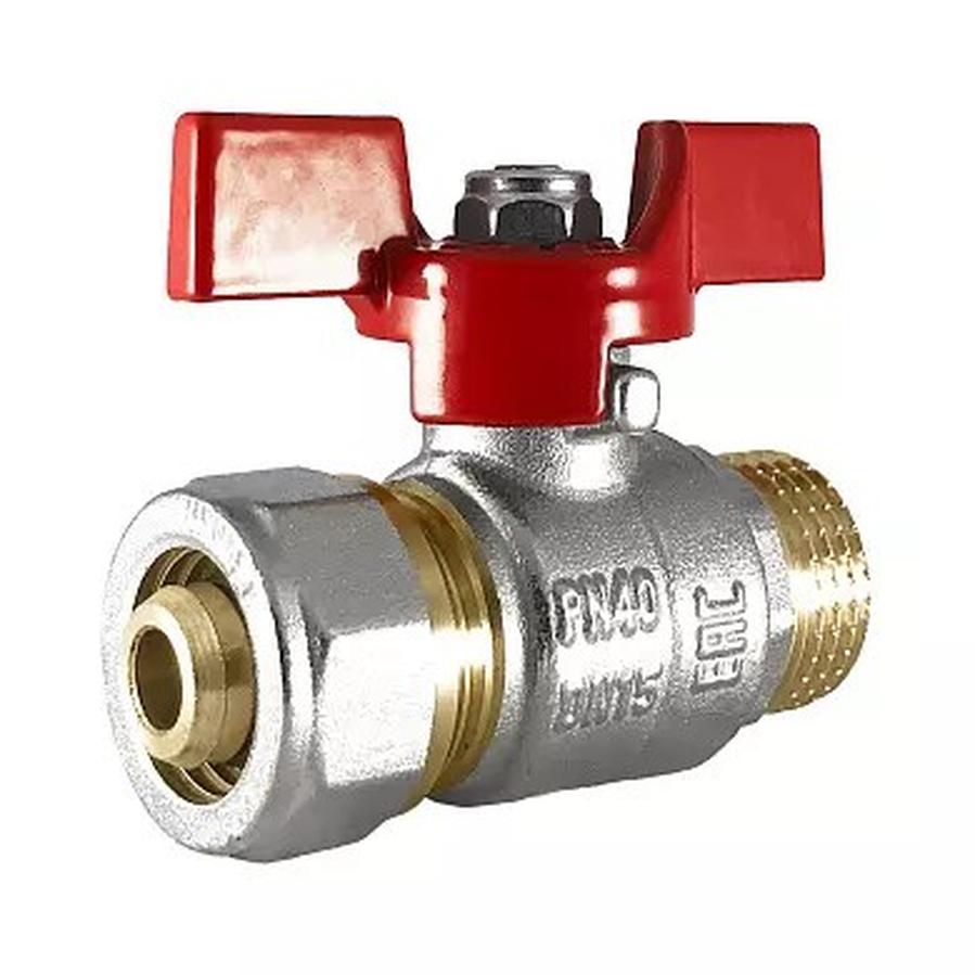 Кран шаровой для металлопластиковых труб 16х1/2" НР, бабочка красная, STI 027-8782