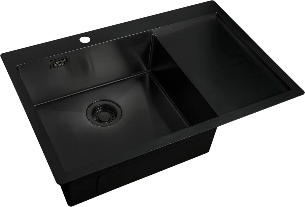 Мойка кухонная Zorg Light R 780510-L Grafit металлическая, 78x51, прямоугольная, мойка для кухни, с крылом, врезная, черная, под столешницу, серая