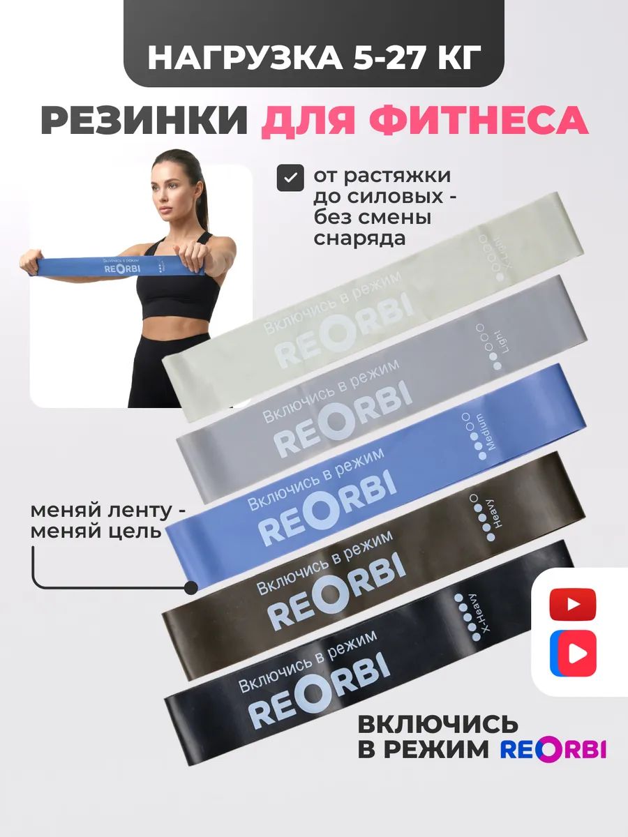 Эластичные ленты для фитнеса 5 шт 5-27 кг REORBI