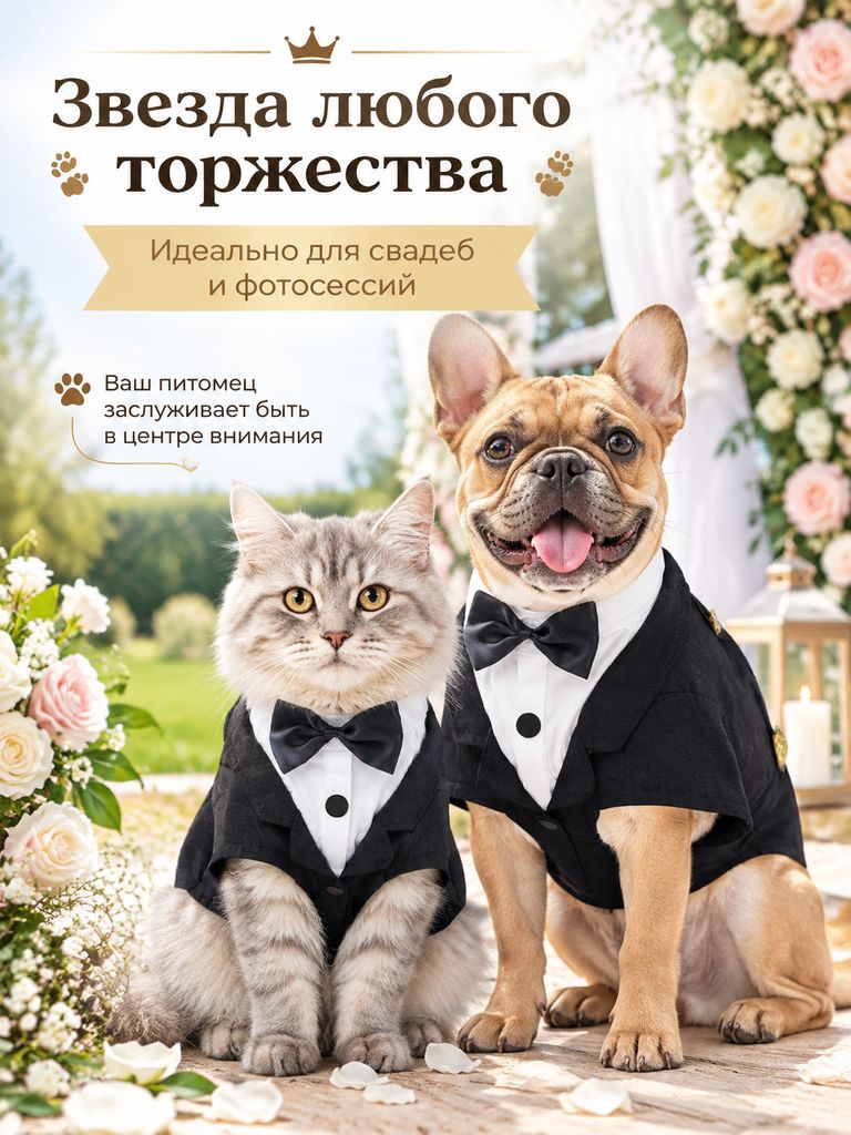 Смокинг для кота и собаки с бабочкой, костюм для питомца на свадьбу, день рождения и фотосессию, элегантный чёрный наряд, размер S M L XL 2XL