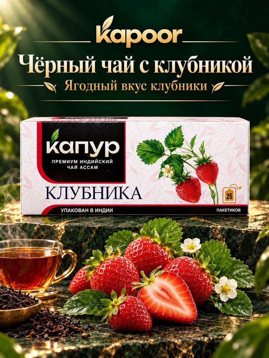 Капур черный чай клубника 25 пакетиков