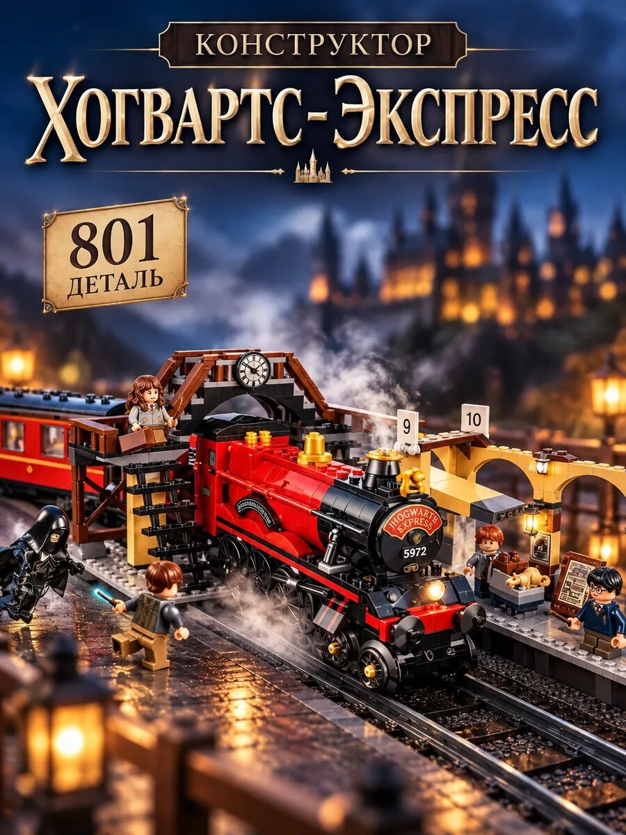 Конструктор Гарри Поттер "Хогвартс-экспресс" 801 деталь, совместим с лего, для мальчиков и девочек Harry Potter