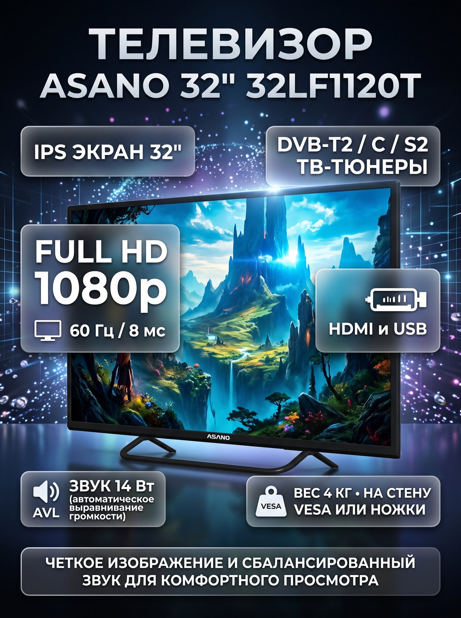 Телевизор Asano 32" 32LF1120T черный LED FHD 60Hz