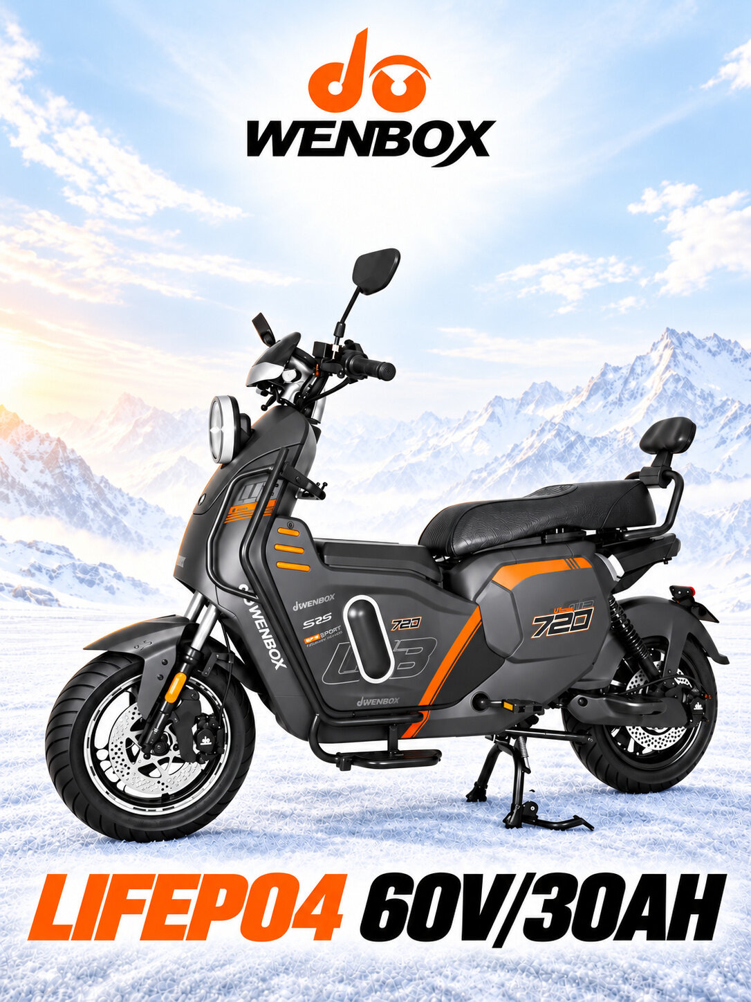 Электрический скутер Wenbox U7, АКБ 30 А·ч, до 70 км/ч, передняя и задняя амортизация, серый цвет — для работы и отдыха