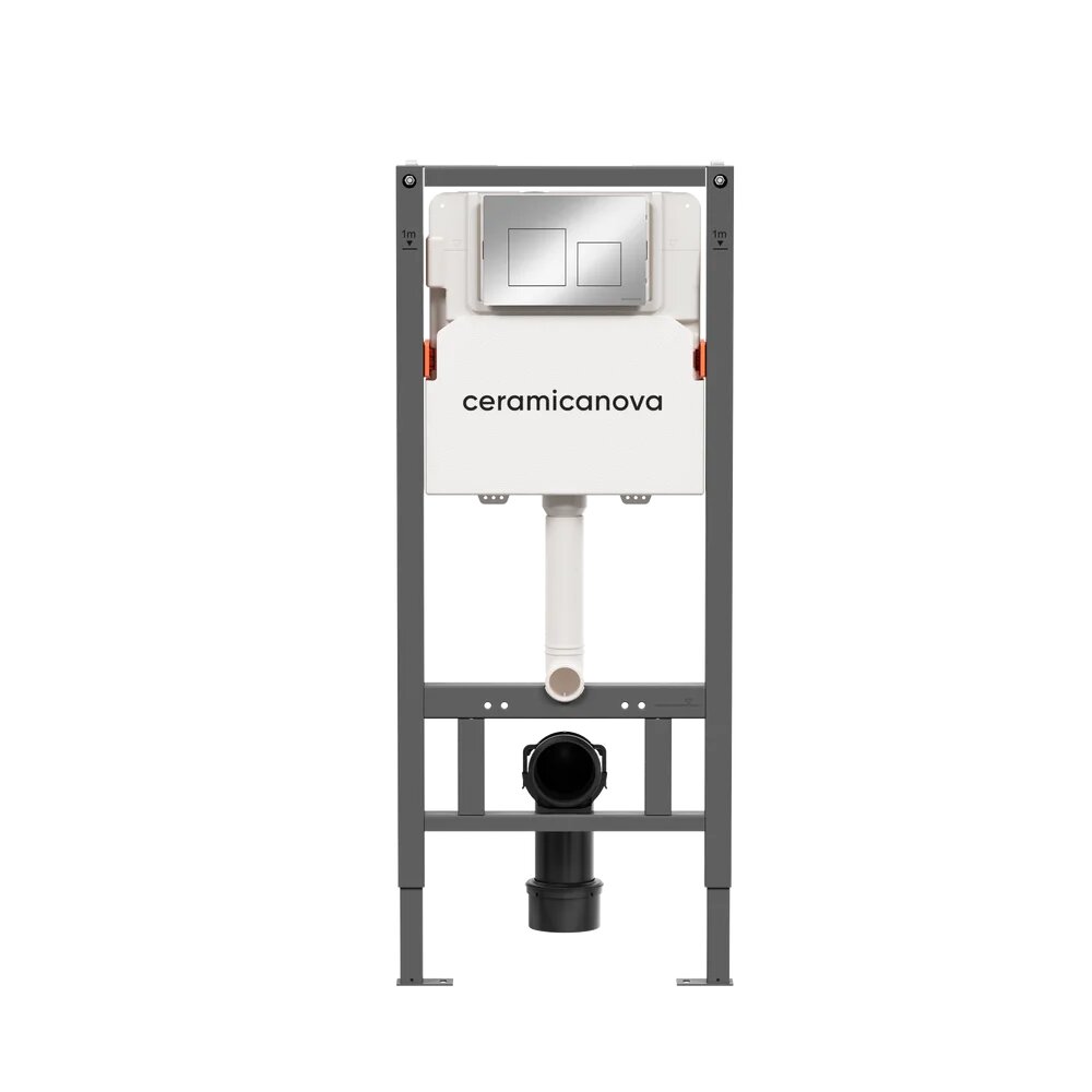 Инсталляция с кнопкой Ceramicanova Balance CN121002CH 50 см, крепление к стене/к полу, кнопка для унитаза хром, глянцевая