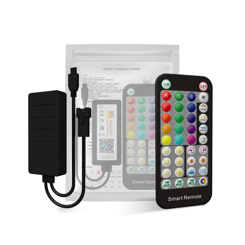Умный Bluetooth-контроллер с 38 кнопками для RGB-ленты с пультом, регулируемый цвет, черный