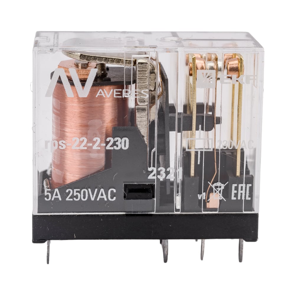 Промежуточное реле EKF AVERES slim, РП 22/2, 5A, 230В, AC, 10 шт rps-22-2-230