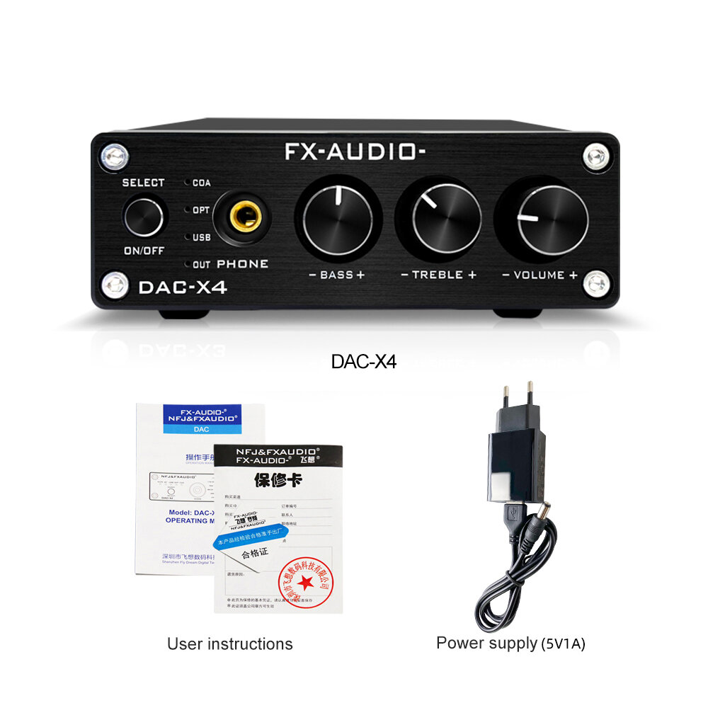 Цифровой аудиодекодер FX-Audio DAC-X4 USB ASRC01 + MAX97220 + NE5532 Вход USB / коаксиальный / Оптический /AUX 24 Бит/ 96 кГц DC12V/1A Черный