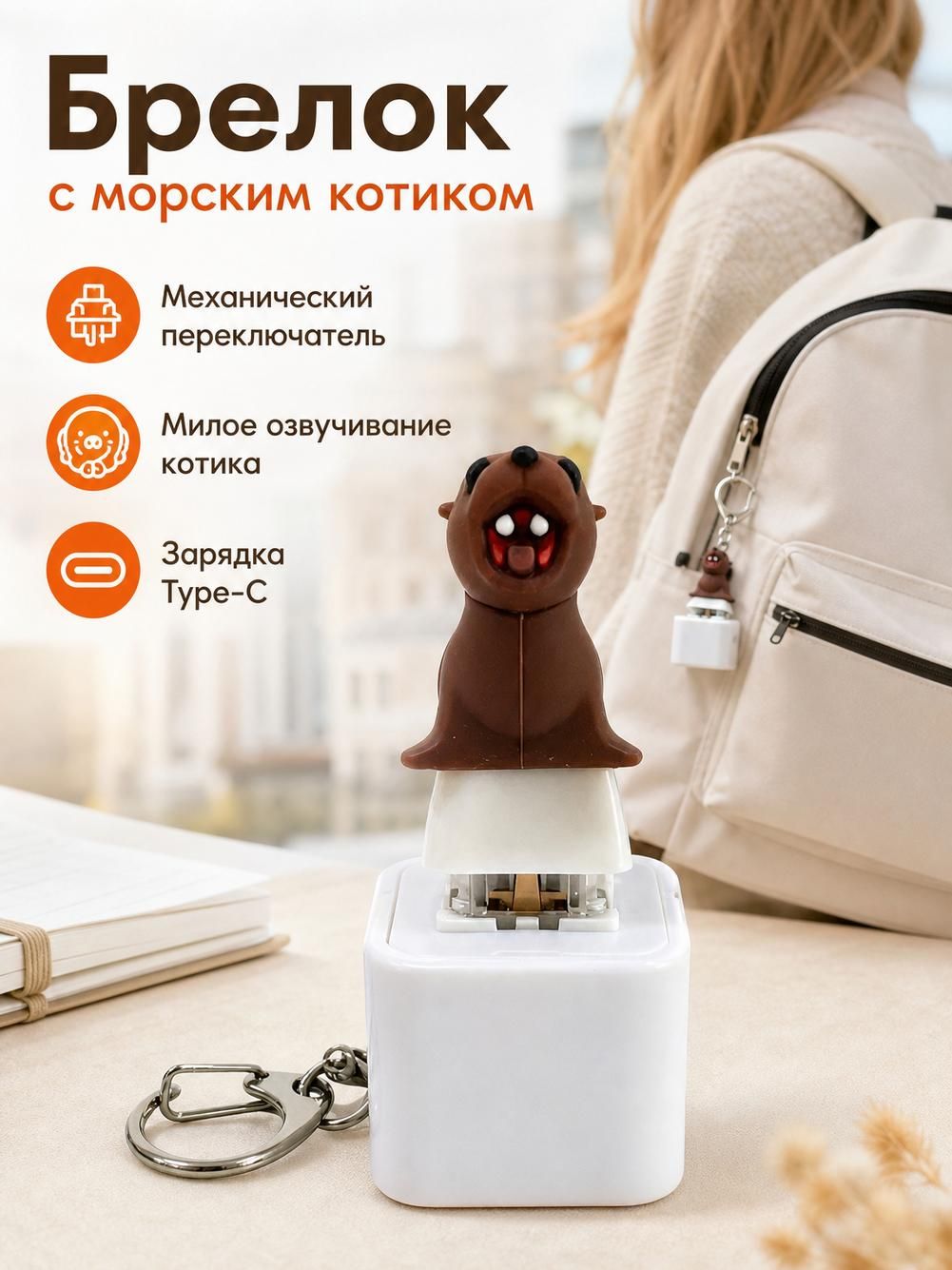 Игрушка-антистресс тюлень, коричневый, 6 см, 1 шт.