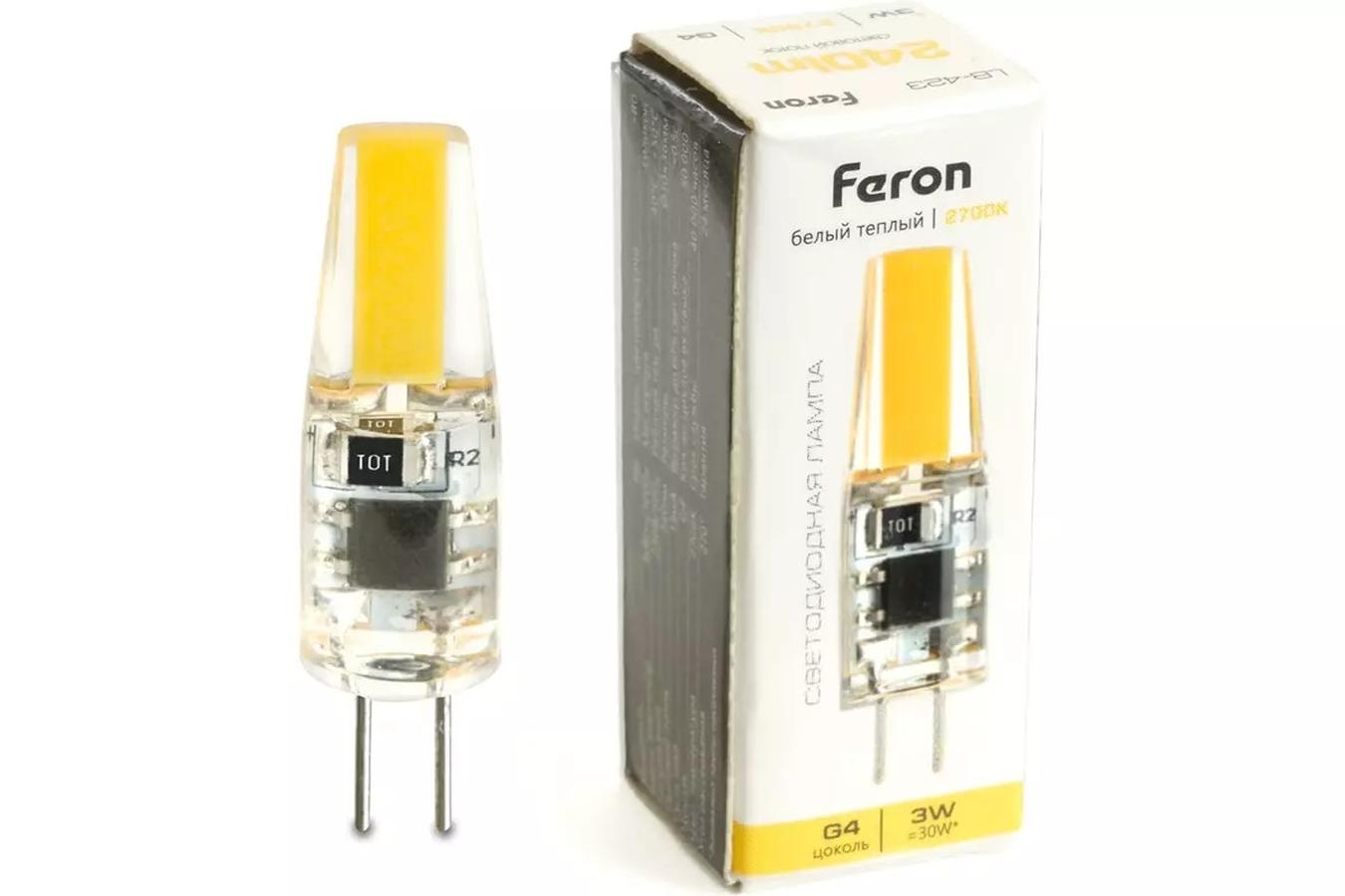 Светодиодная лампа G4 220В 3Вт 2700К капсула теплый свет FERON 51167