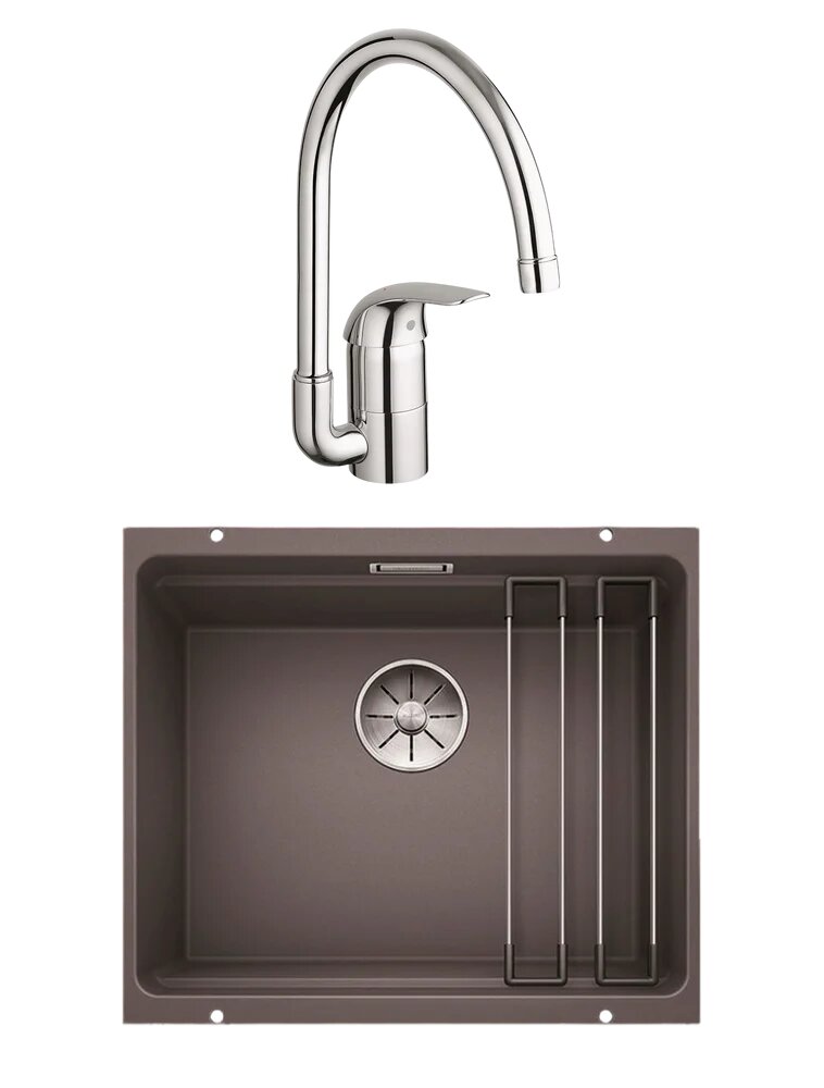 Комплект Мойка Blanco Etagon 500-U 53x46, темная скала, искусственный гранит / Смеситель Grohe Euroeco 32752000 глянцевый хром