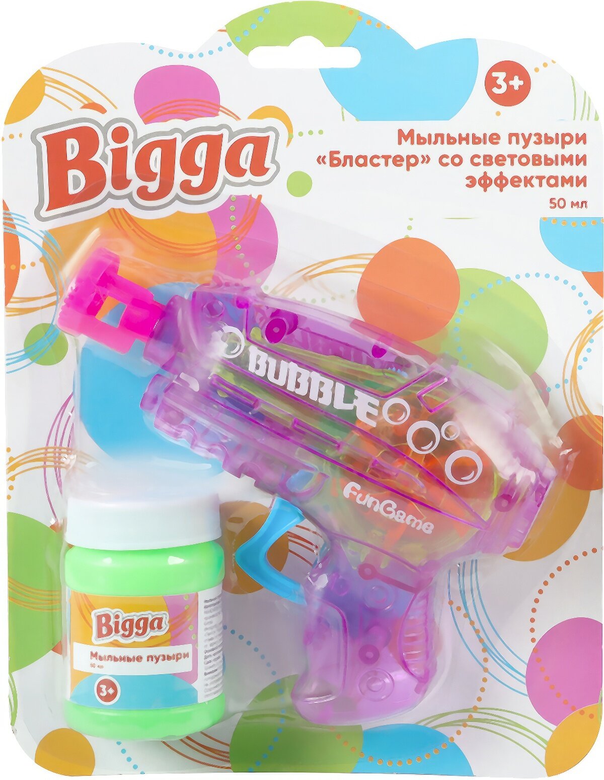Игрушка BIGGA Пистолет для запуска мыльных пузырей, со световыми эффектами, 40мл