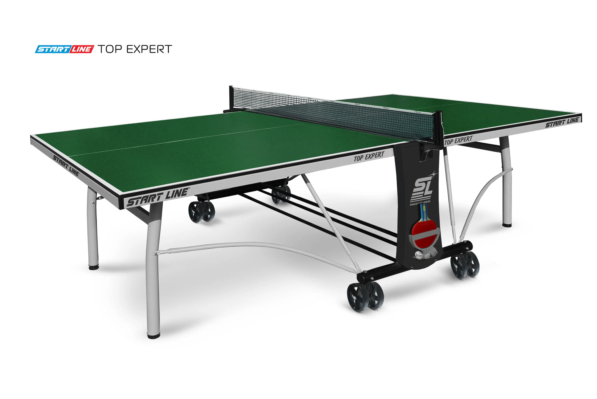 Складной теннисный стол Start Line Top Expert серии Compact для помещений, зелёный, ЛДСП 22 мм, со встроенной сеткой и режимом одиночной игры PLAYBACK