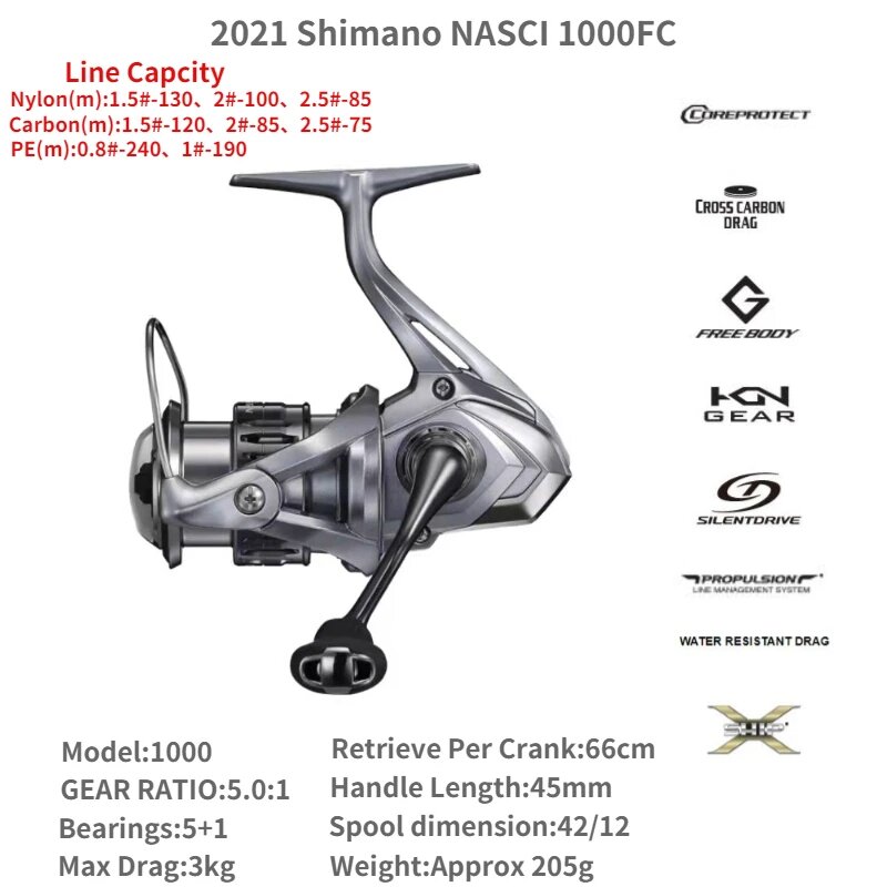 Shimano NASCI 1000FC Спиннинговая катушка, Color: 1000