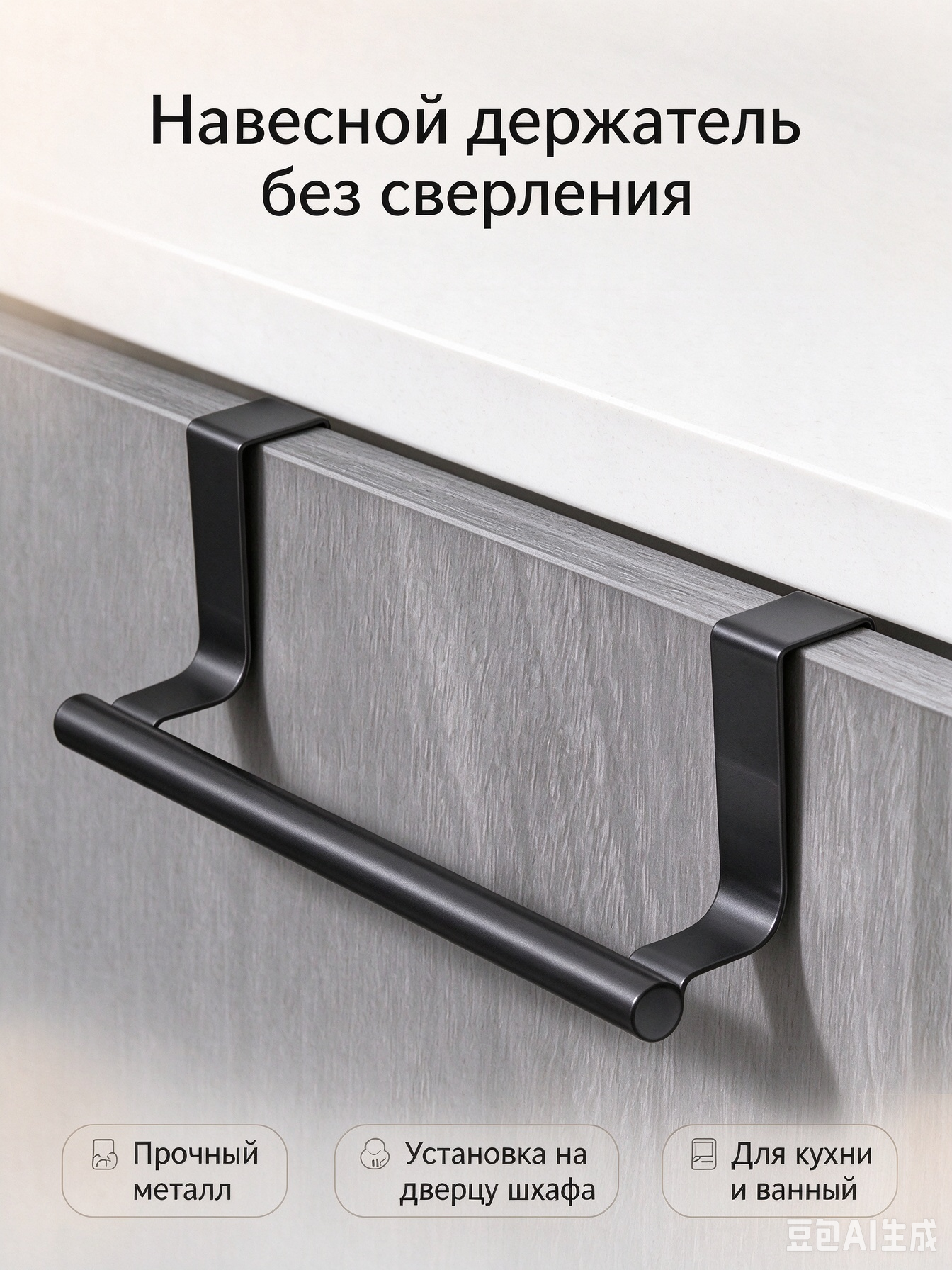 Держатель для кухонного полотенца на дверцу шкафа, без сверления, металлический