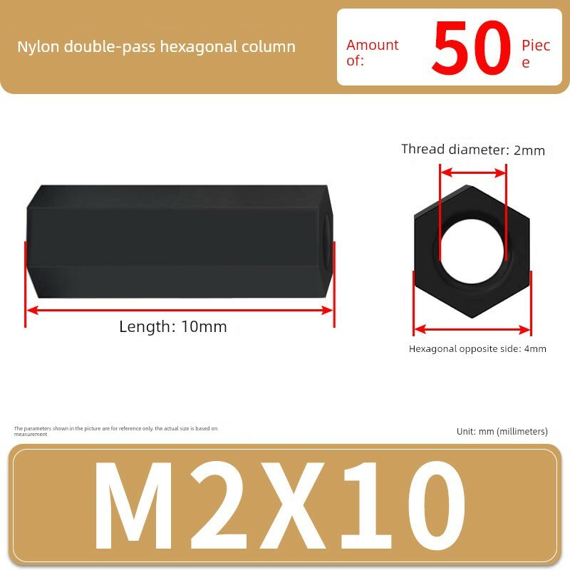 Нейлоновый пластиковый шестигранный изолятор-стойка M2 x 10мм, 50 штук для сборки электроники и монтажа