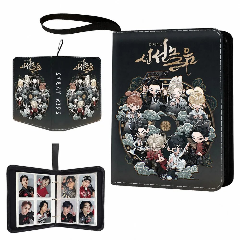 Кожаный биндер Stray Kids для K-pop фотокарточек, 4 кармана, 400 карт