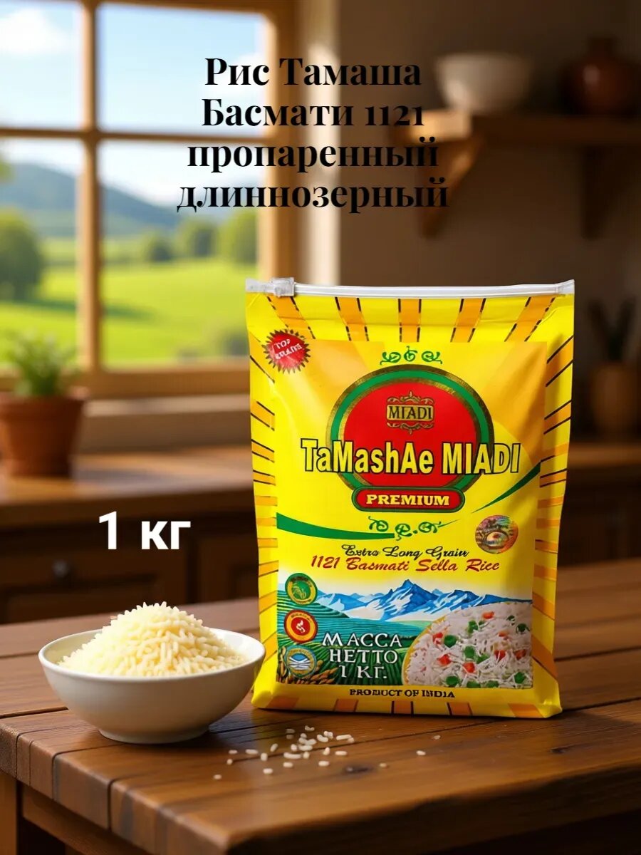 Рис Тамаша Басмати 1121 длиннозерный пропаренный, 1 кг