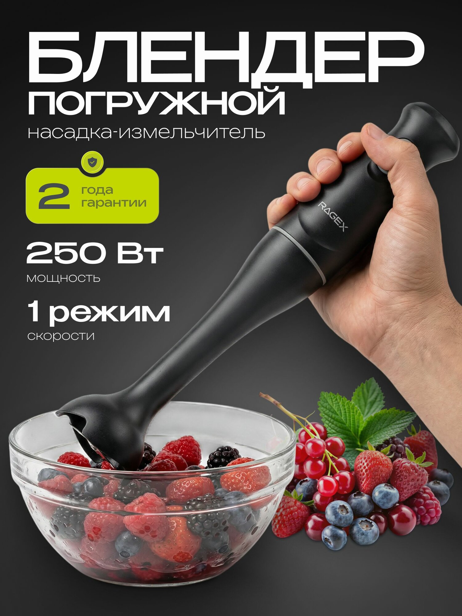 Блендер погружной RAGEX R1506, 250Вт, черный
