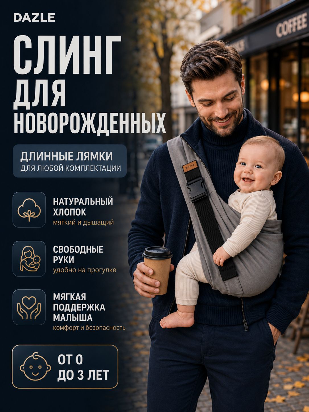 Переноска для новорожденных слинг серая