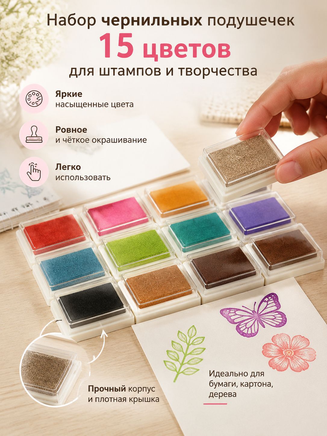 Штемпельные подушечки 15 цветов, для скрапбукинга, рукоделия, резиновых и деревянных штампов, для отпечатков пальцев