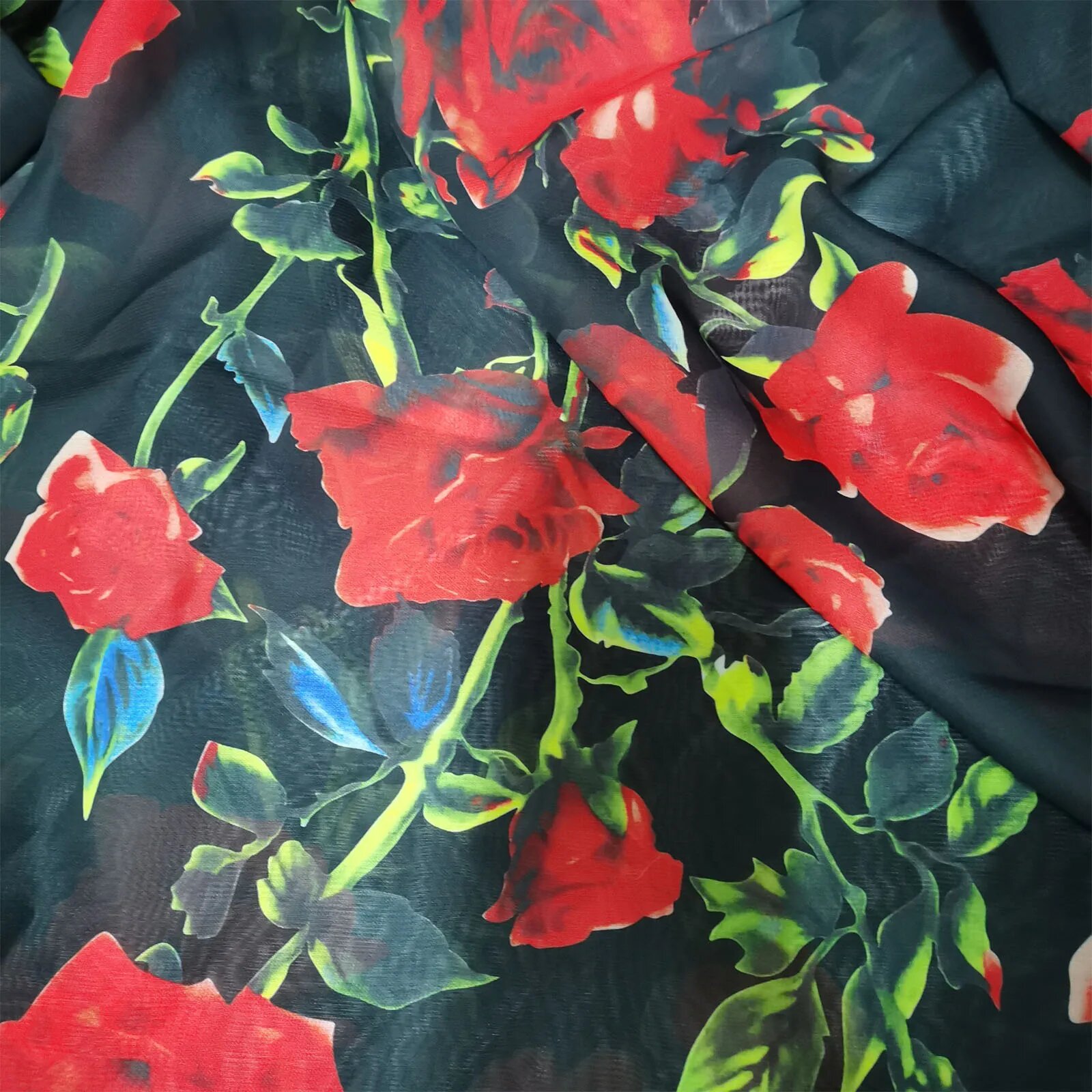 Черная шифоновая ткань с принтом розы Y.zhe Wide 59 inch x2 yard