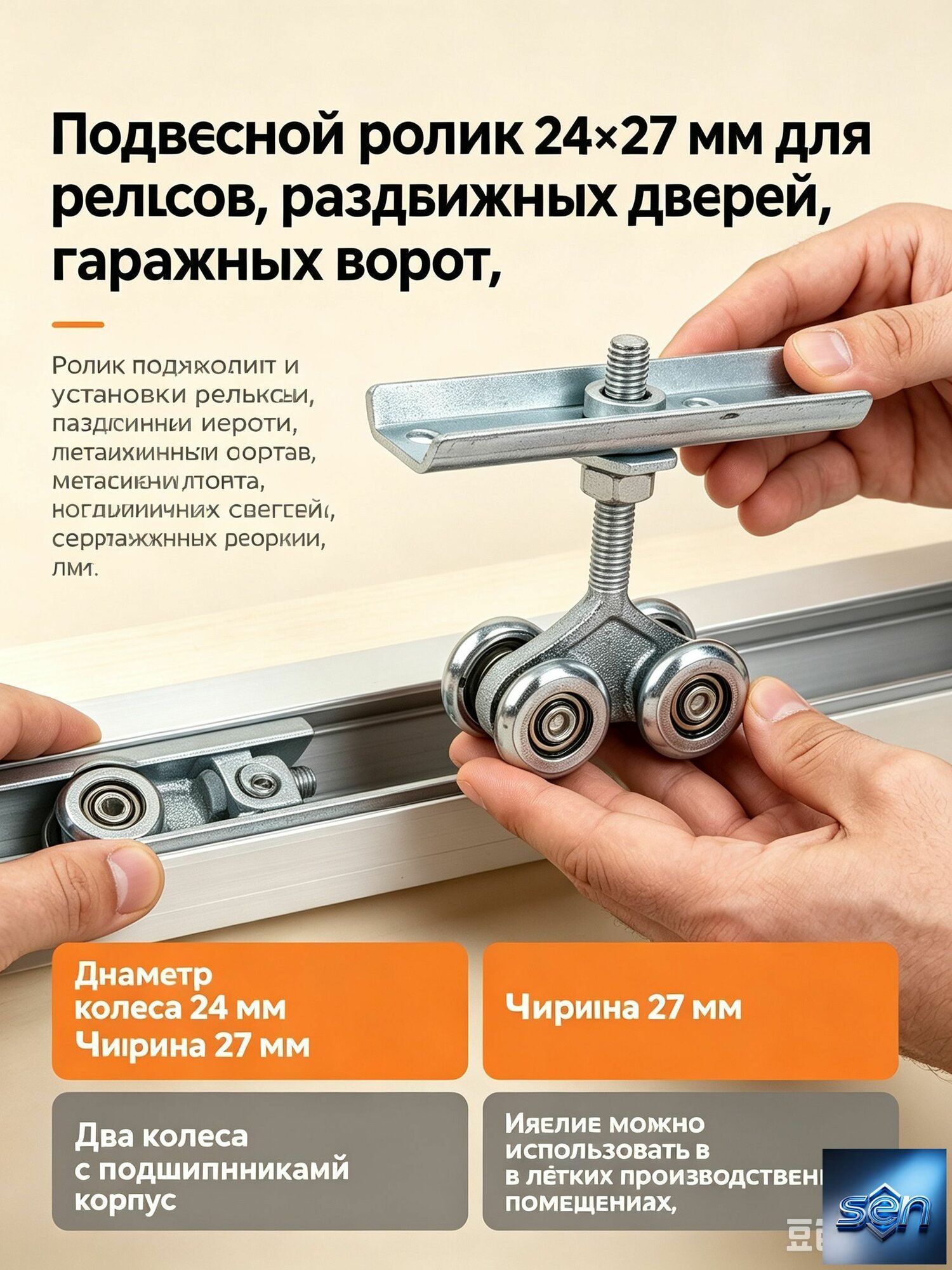 Ролики для откатных ворот/ролики для подвесных ворот, Диаметр канавки колеса 24 мм,1шт