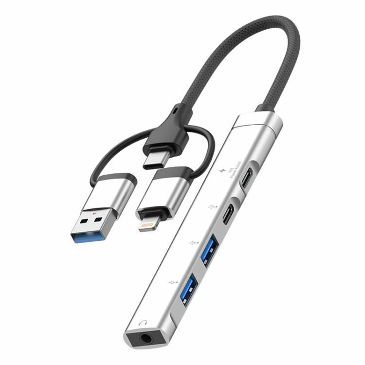 USB / Type-C / 8-контактный разъем для чтения карт CF / TF / SD, адаптер-концентратор 3,5 мм, 6 в 1.