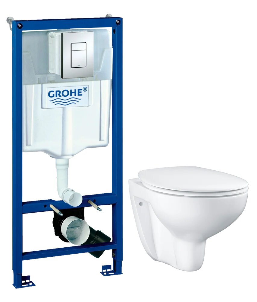 Инсталляция с унитазом комплект 2 в 1 Унитаз подвесной Grohe Bau Ceramic 39351000 / Инсталляция Grohe Rapid SL 38772001 (1091279990) / кнопка хром глянцевая